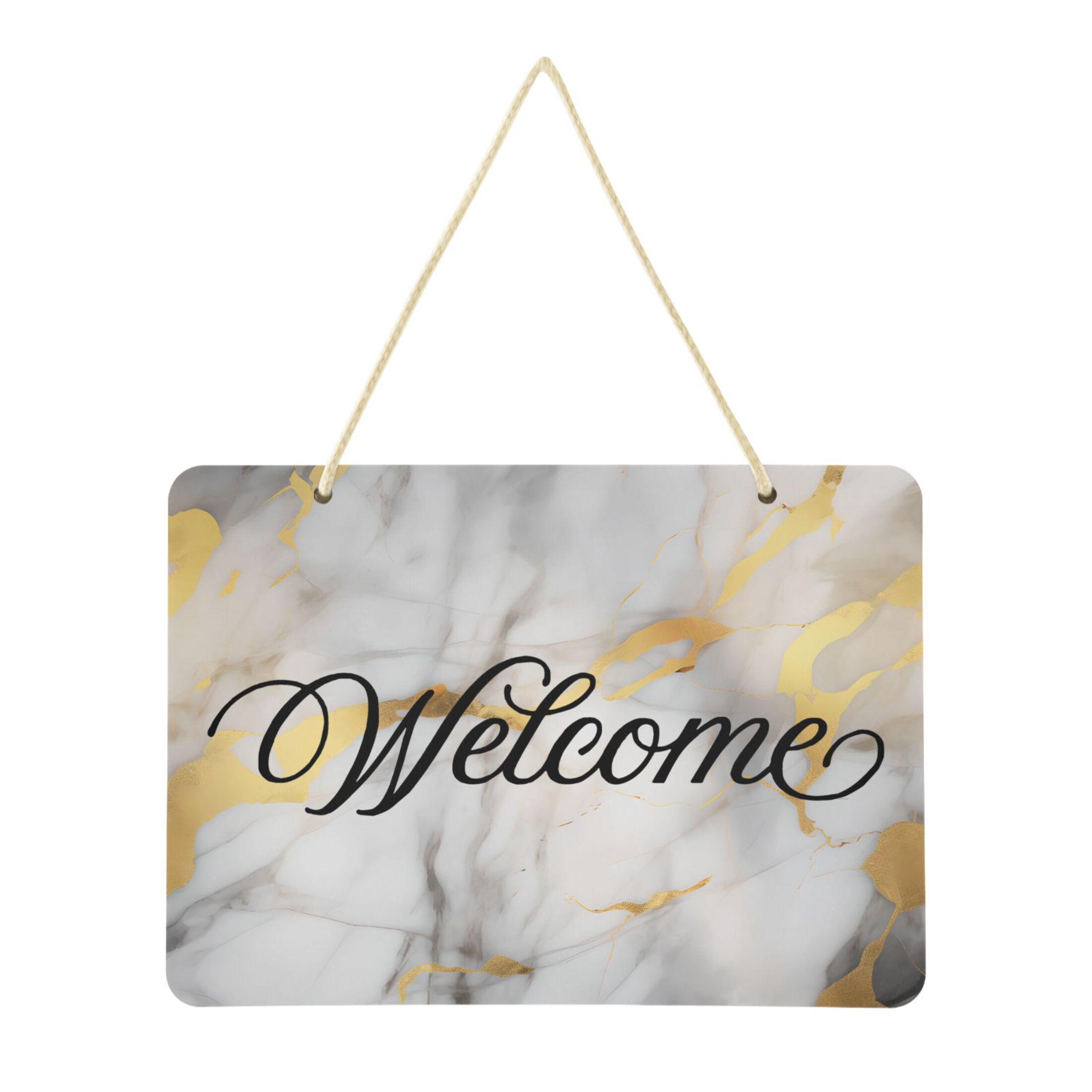 White Grey Gold Marble Welcome Sign Front Door PVC 14x10 inch Hanger ...