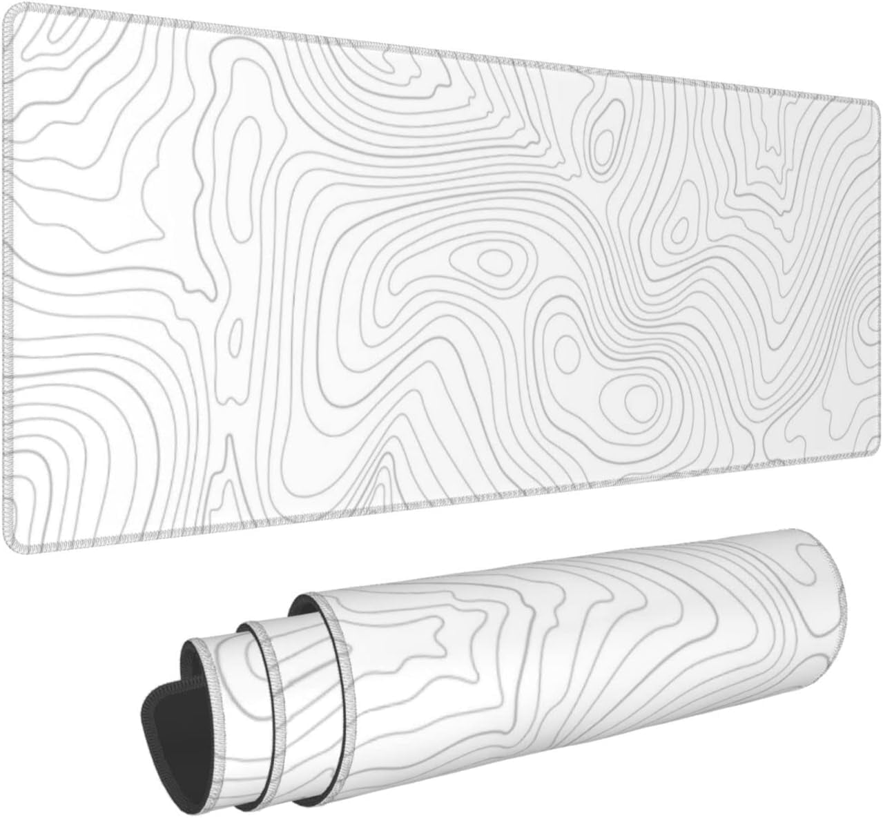 White Grey Topographic Contour Gaming Mouse Pad XL, Non Slip Rubber ...