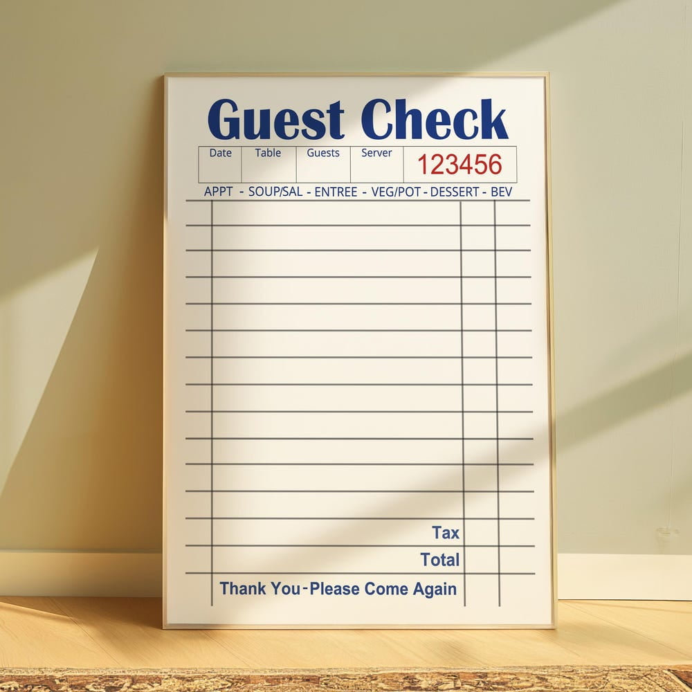 White Guest Check, Blank Guest Check Poster, Trendy Wall Art, Apartment ...
