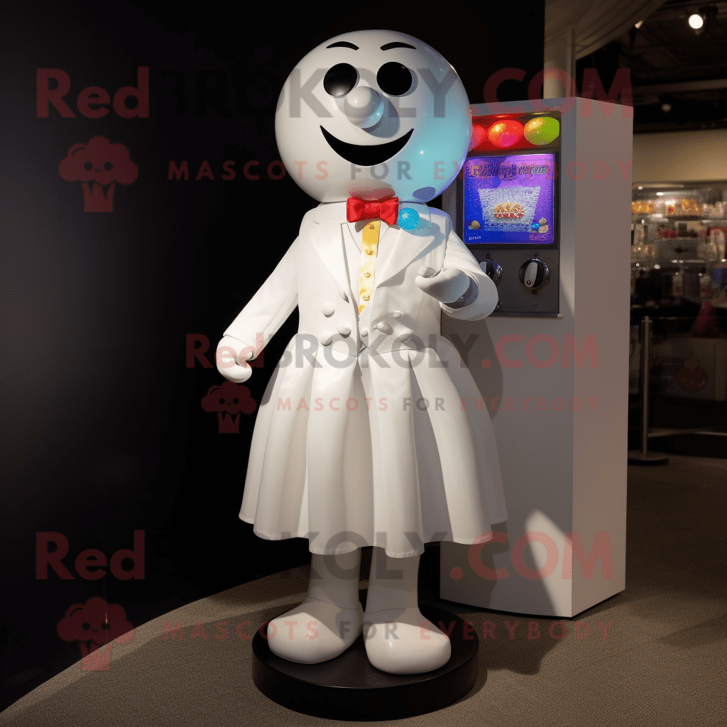White Gumball Machine REDBROKOLY mascot costume character dressed with ...
