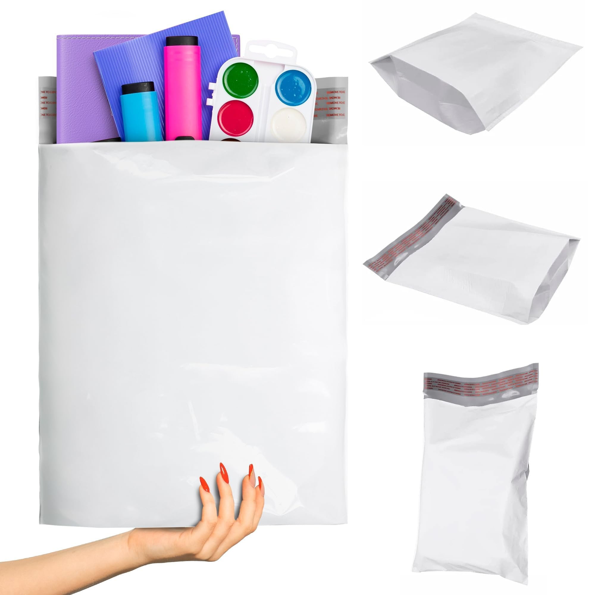 White Gusseted Poly Mailers, 11 x 13 x 4 in. Pack of 500 Expansion Poly ...