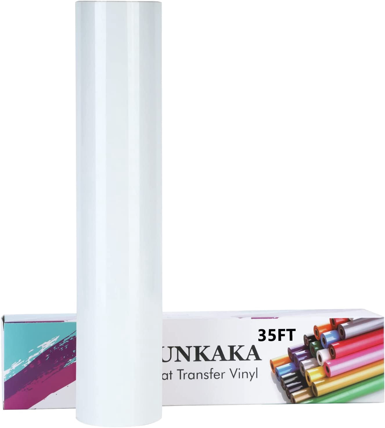 White HTV Heat Transfer Vinyl Roll, 12" x 35ft Glossy Iron-On Vinyl for ...
