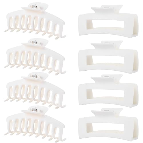 White Hair Clips for Women - 8 Pack 4.3 Inch Large Matte Banana Claw ...