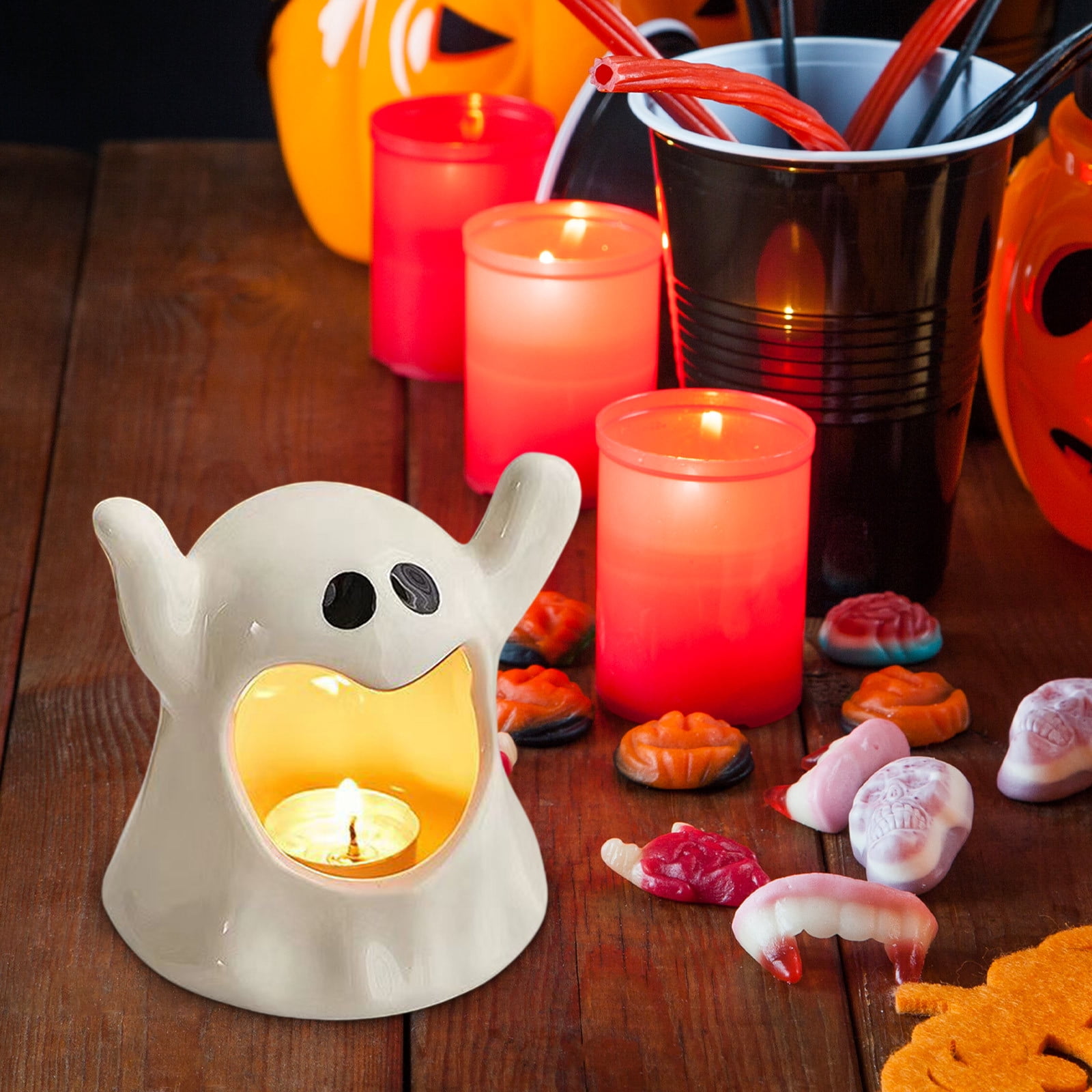 White Halloween Ghost Candlestick Pottery Halloween Ghost Candlestick ...