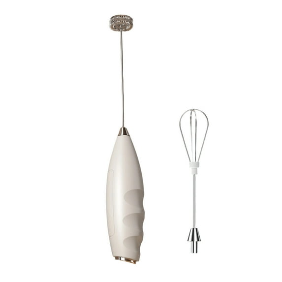 White Handheld Milk Frother And Egg Beater With 2 Replacement Heads ...