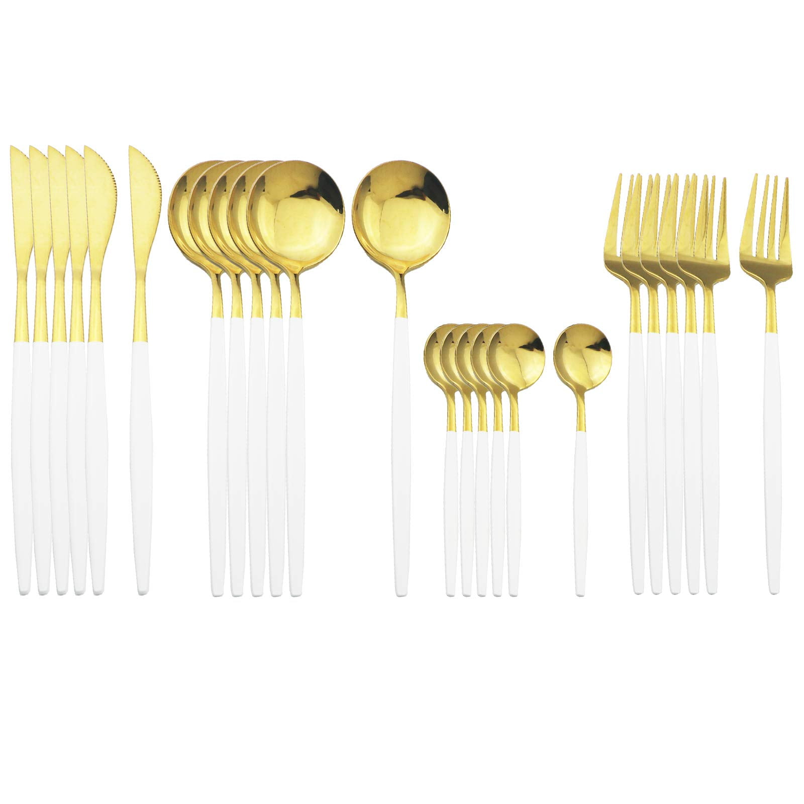 White Handle Gold Silverware Set, 24-Piece Stainless Steel Shiny ...
