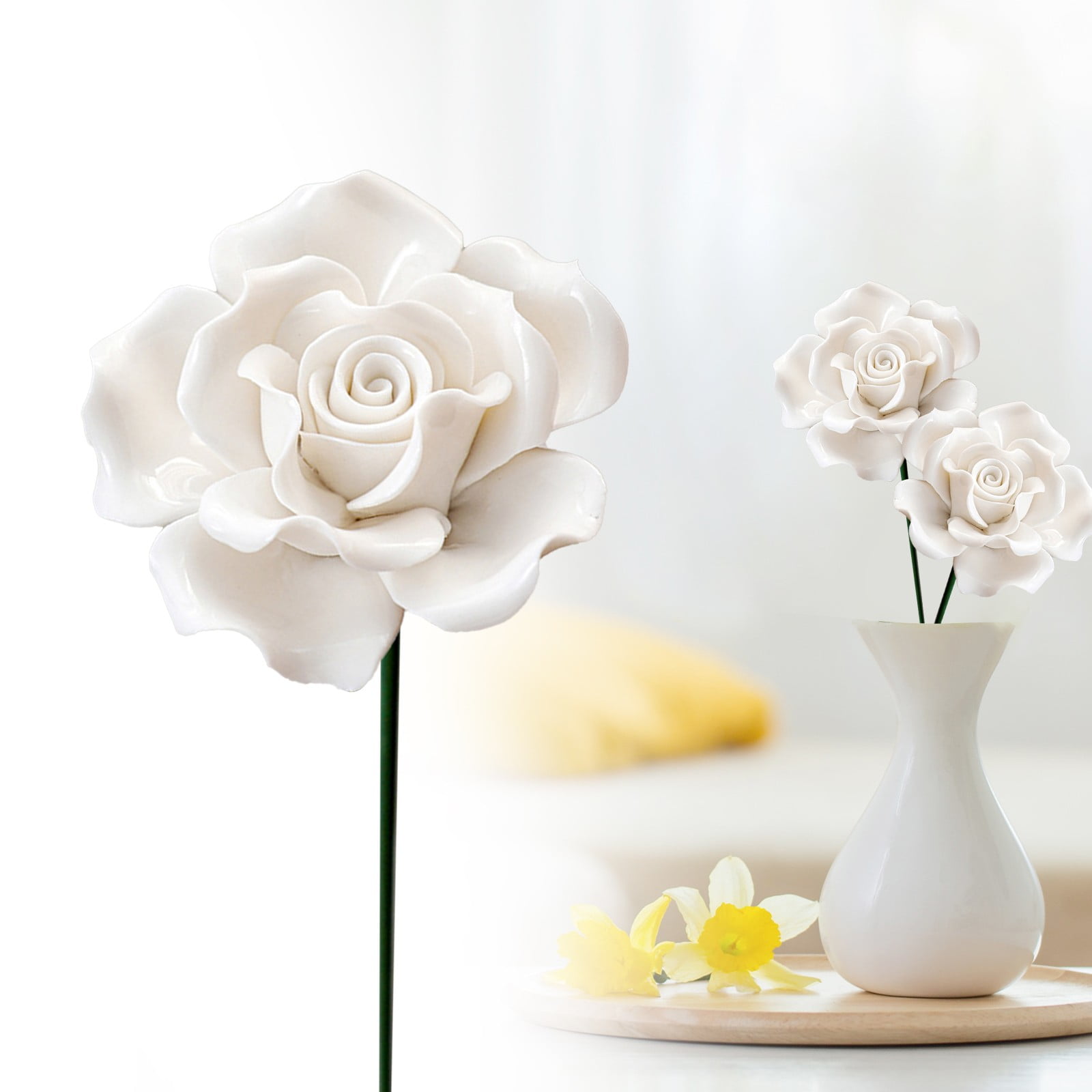 White Handmade Ceramic Rose – Elegant White Ceramic Flower for ...