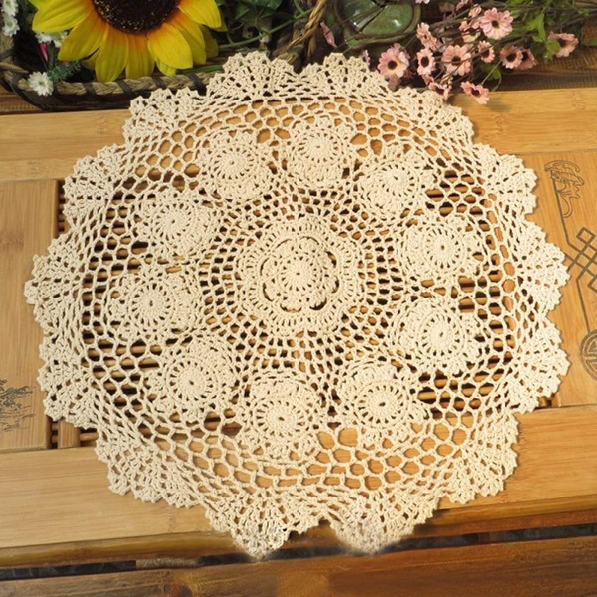 White Handmade Crochet Cotton Table Cloth Lace Doilies Round Lace ...