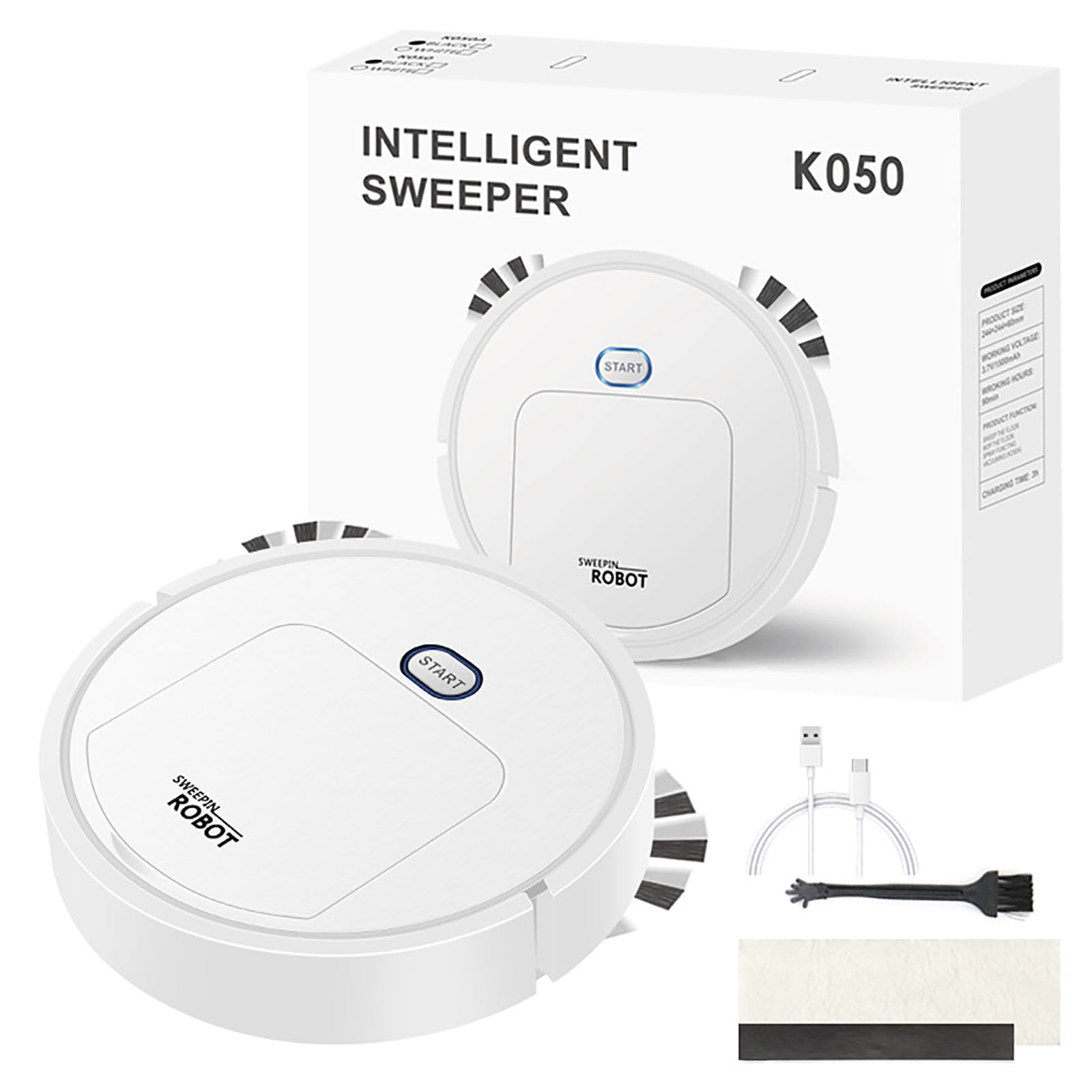 White Hands-Free Cleaning Robot With 400Ml Dustbin, 1200Mah Battery For ...