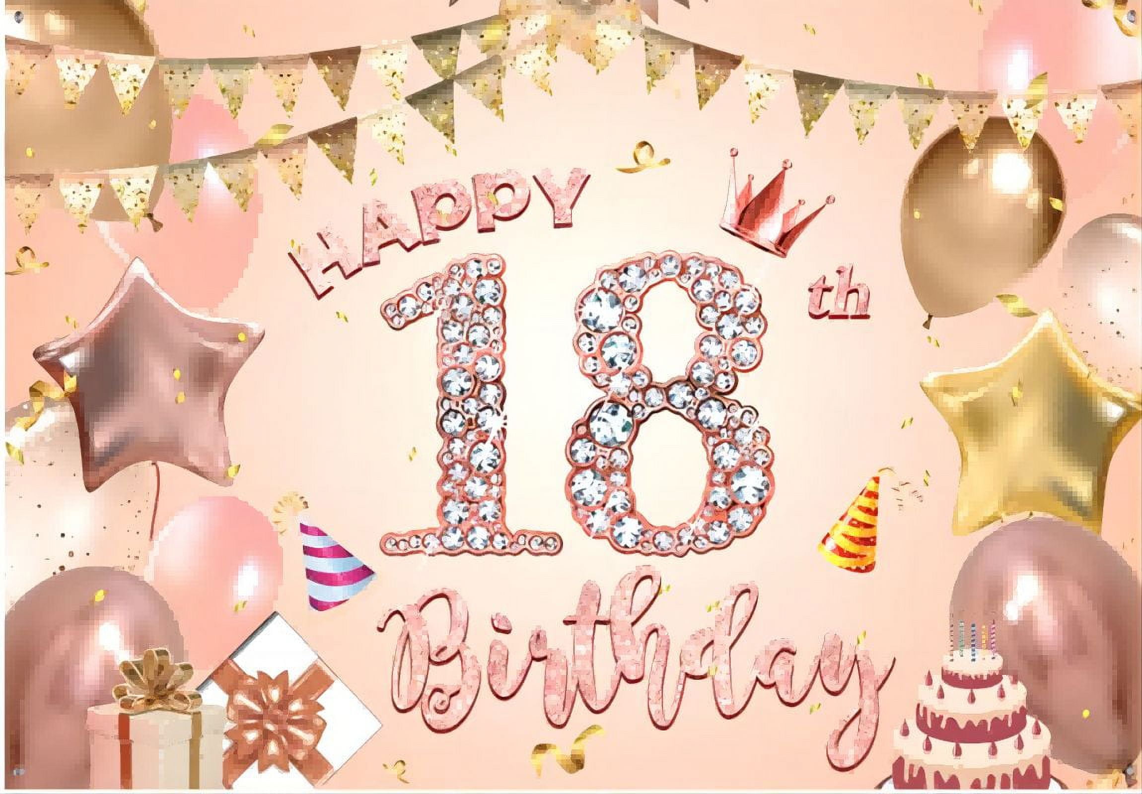 White Happy 18th Birthday Party rations Rose Gold Roses Flower Banner ...