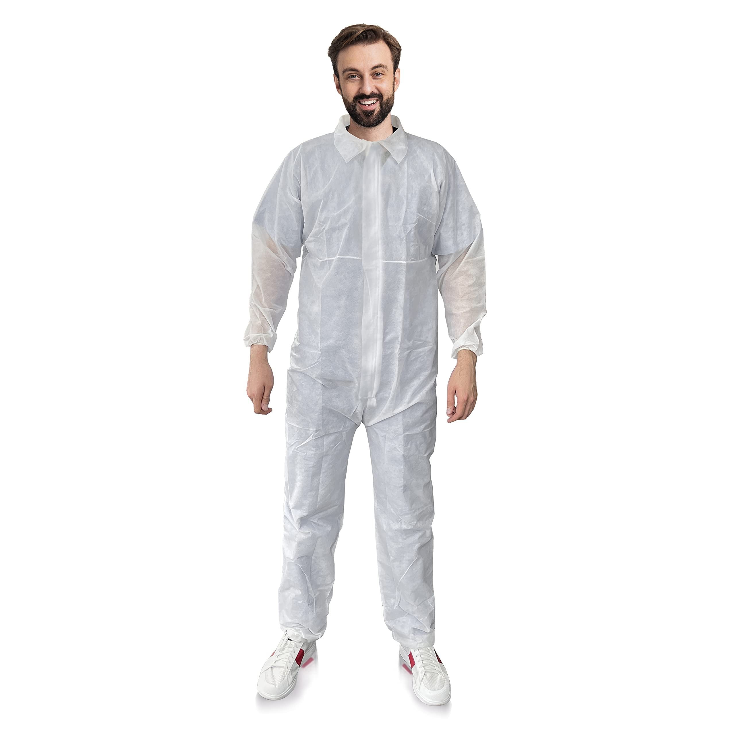 Ezgoodz White Disposable Hazmat Suits, 30 GSM Breathable Coveralls ...