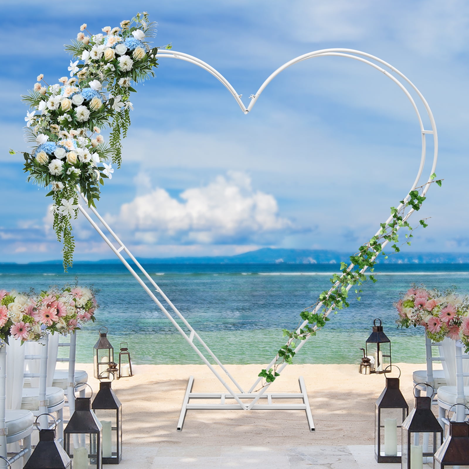 White Heart-Shaped Wedding Arch, Metal Frame, Sturdy & Easy to Assemble ...