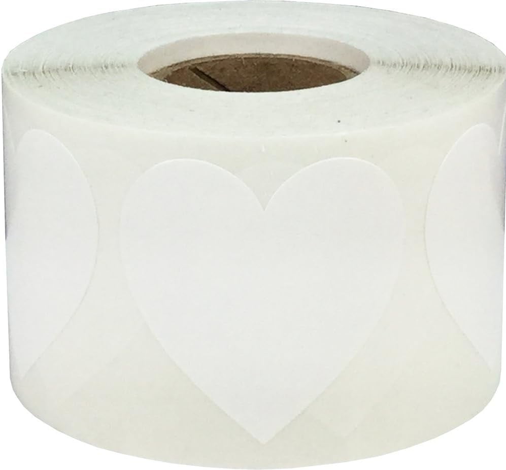 White Heart Stickers Valentine's Day Crafting Scrapbooking 1.5 Inch 500 ...