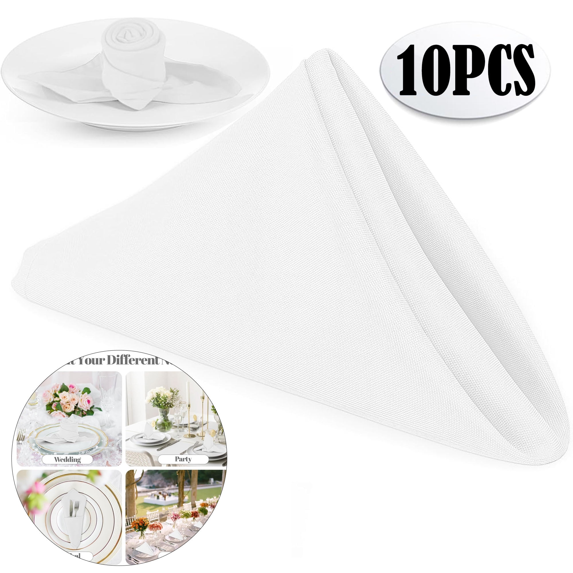 White Heavy Duty Cloth Napkins - 17 x 17 Inch Solid Washable Polyester ...