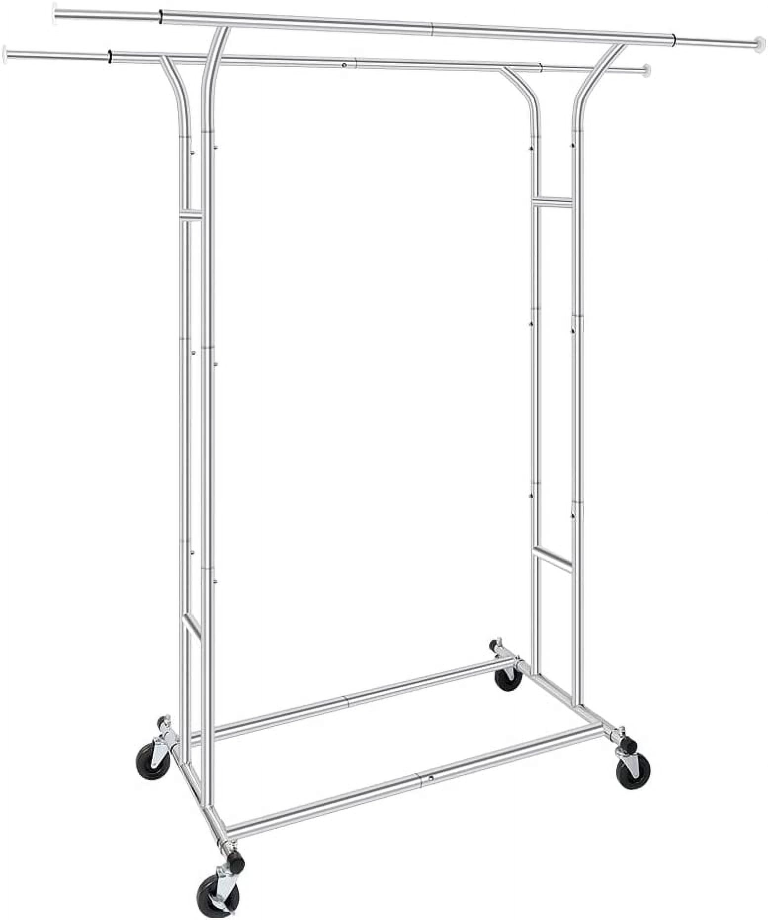 White Heavy Duty Double Rod Garment Rack for Hanging Clothes, Rolling ...