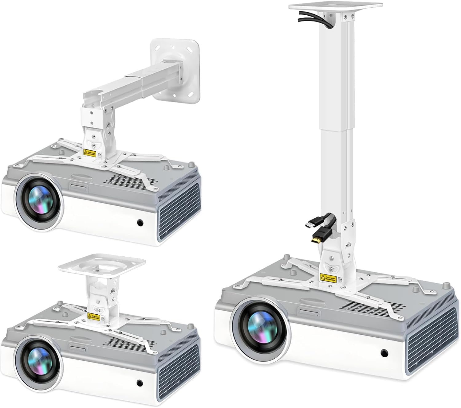 White Heavy Duty Projector Ceiling Mount - 16-24in (40-60cm) Extendable, 45Lbs (21kg) Load ...