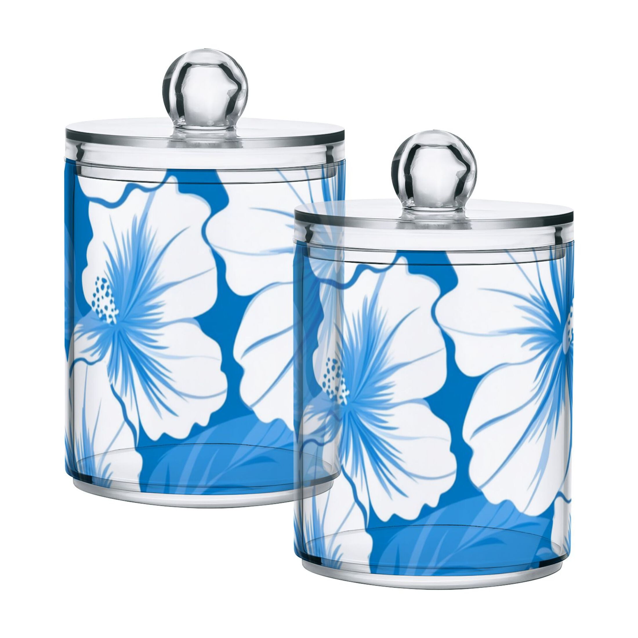 White Hibiscus Flowers Translucent Plastic Cans Storage Canisters with ...