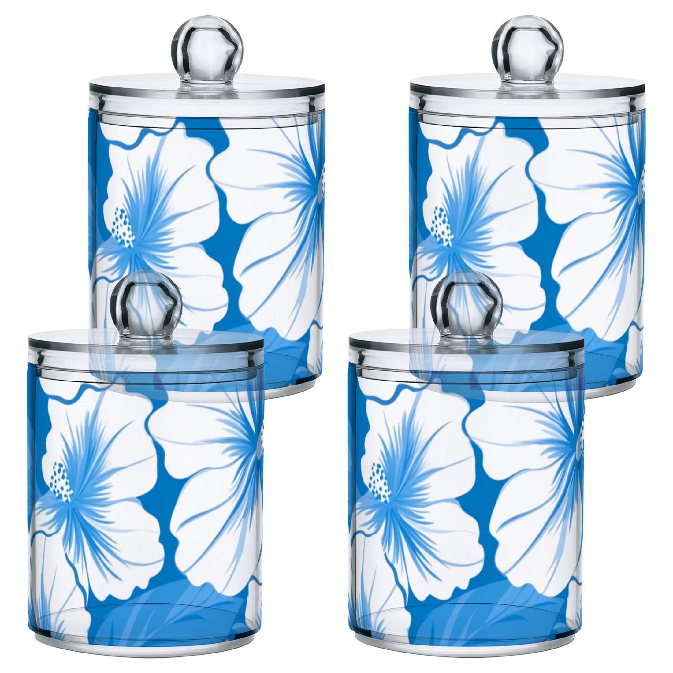 White Hibiscus Flowers Translucent Plastic Cans Storage Canisters with ...