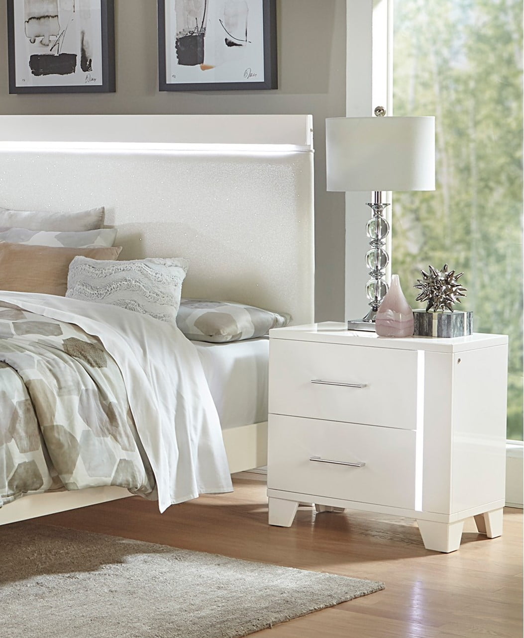 White High Gloss Finish Modern Bedroom 1pc Nightstand with LED Light ...