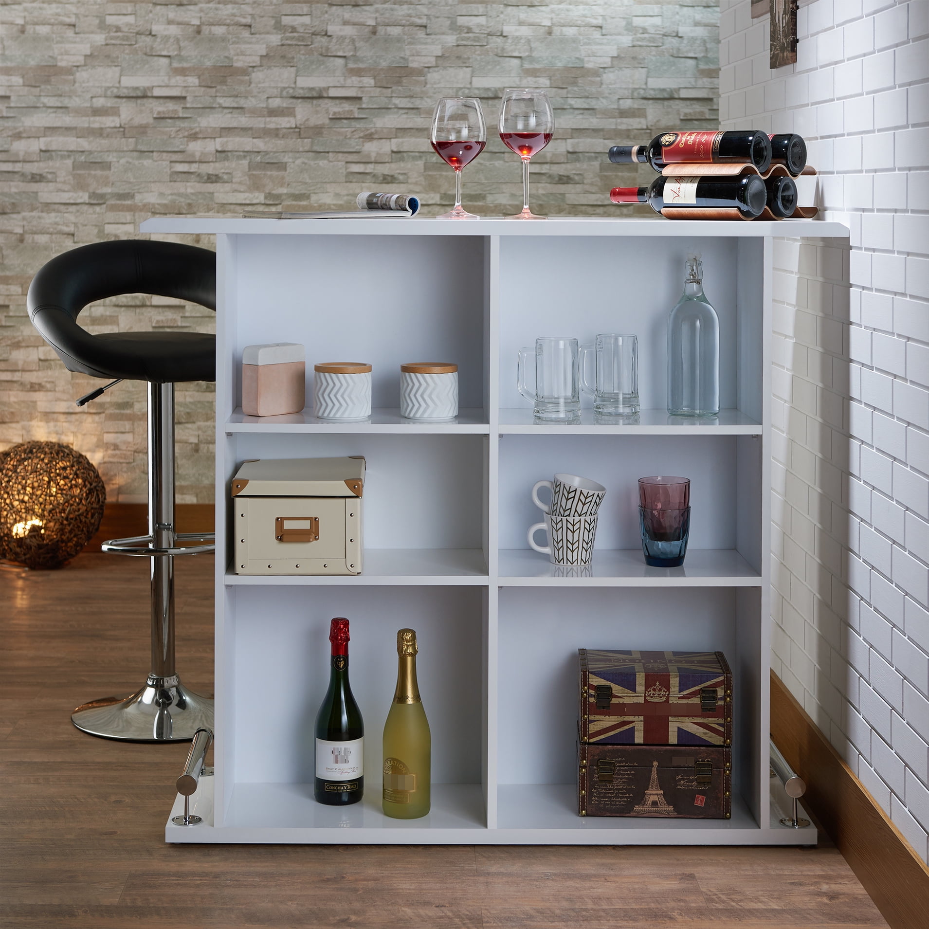 White High Gloss Rectangular Bar Table With Storage Options - Practical ...