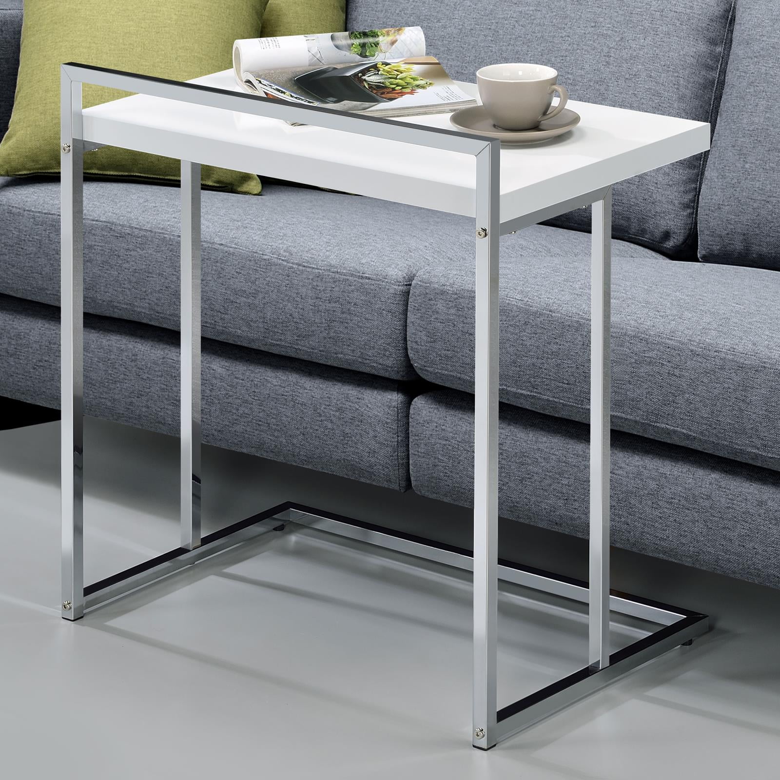 White High Gloss Rectangular Top Snack Table with Metal Legs,White Wood ...