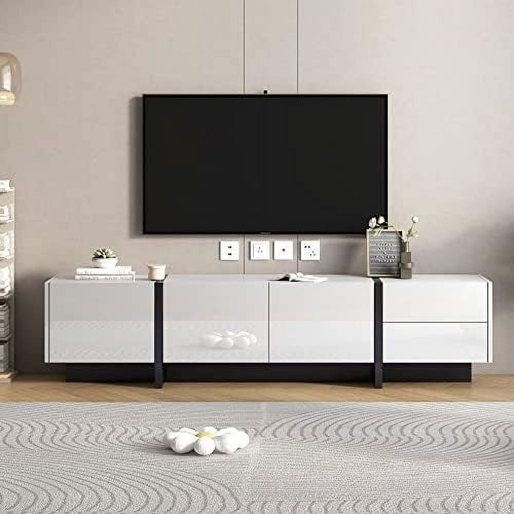 White High Gloss TV Stand with Storage Cabinets, Modern Entertainment ...
