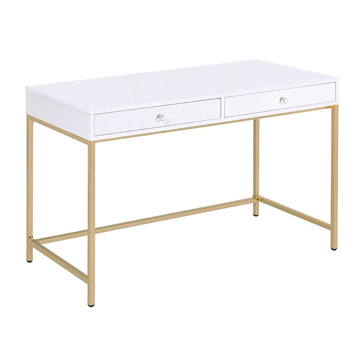 White High Gloss and Gold Writing Desk with 2 Drawers - Modern Desk for ...