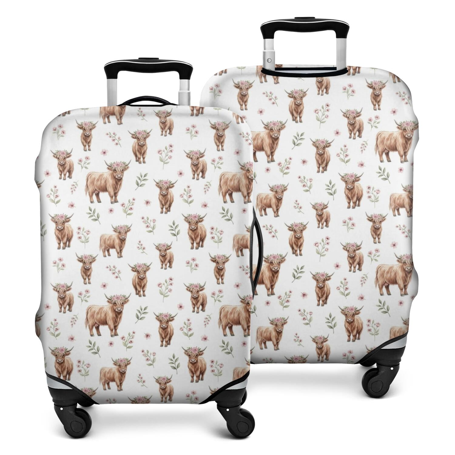 White Highland Cow Flower Leaf Pattern Luggage Cover Fashion Suitcase ...