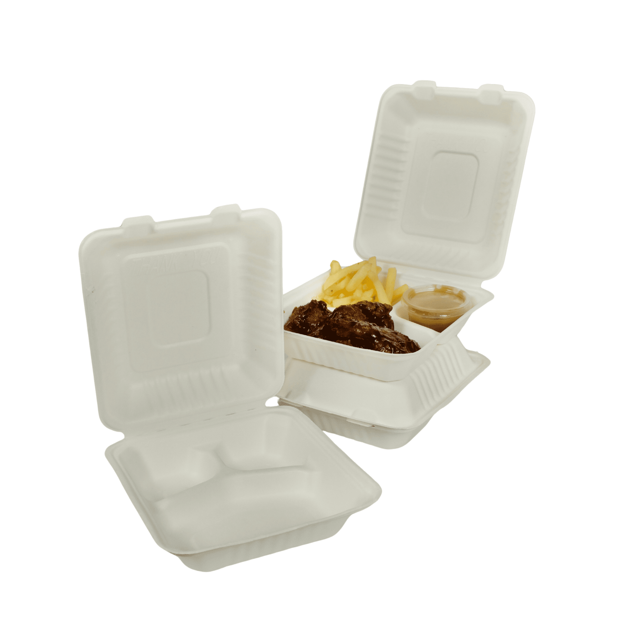 White Hinged Clamshell Take Out Food Containers [25 Pack] Heavy Duty ...