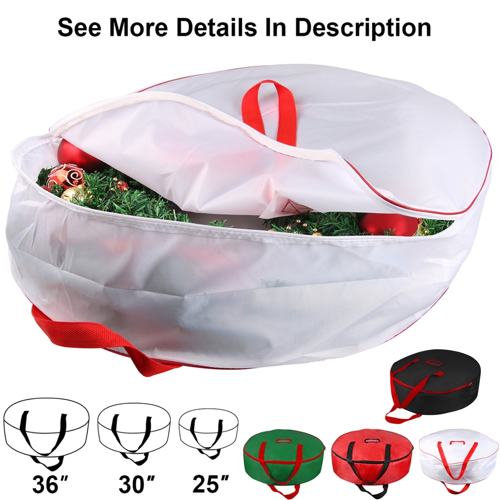 "Heavy-Duty 36"" Large Christmas Wreath Storage Bag, White with Dual ...