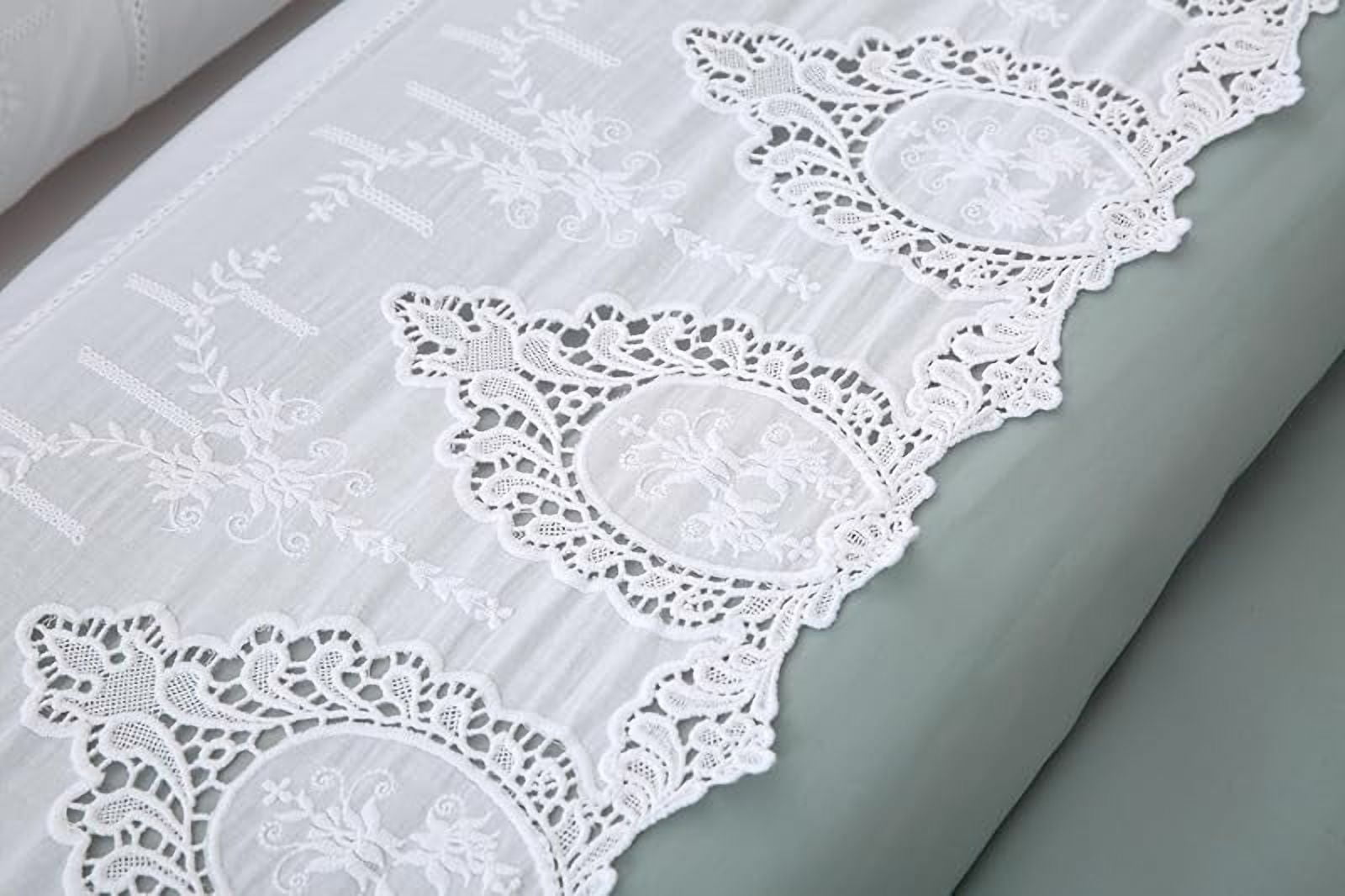 White Hollowed Out Lace Battenburg Lace Flat Sheet 100% Cotton Top ...
