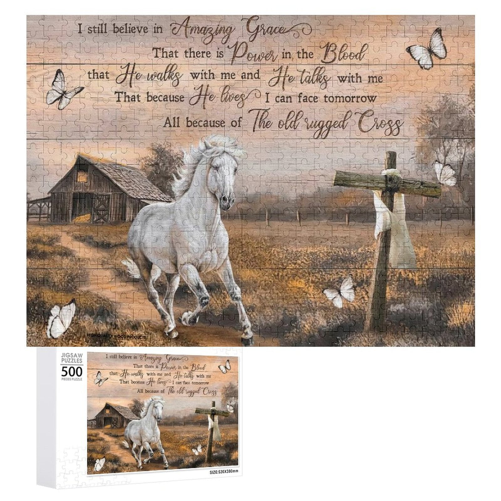 White Horse 500 Piece Jigsaw Puzzles for Adults and Kids - I Still Believe in Amazing Grace ...