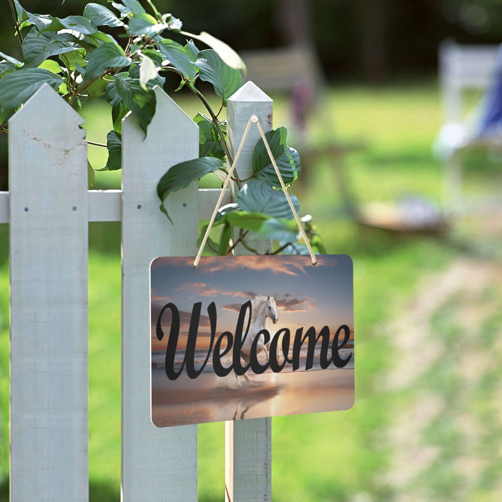 White Horse Beach Sea Welcome Sign for Front Door Porch Wreath Door ...