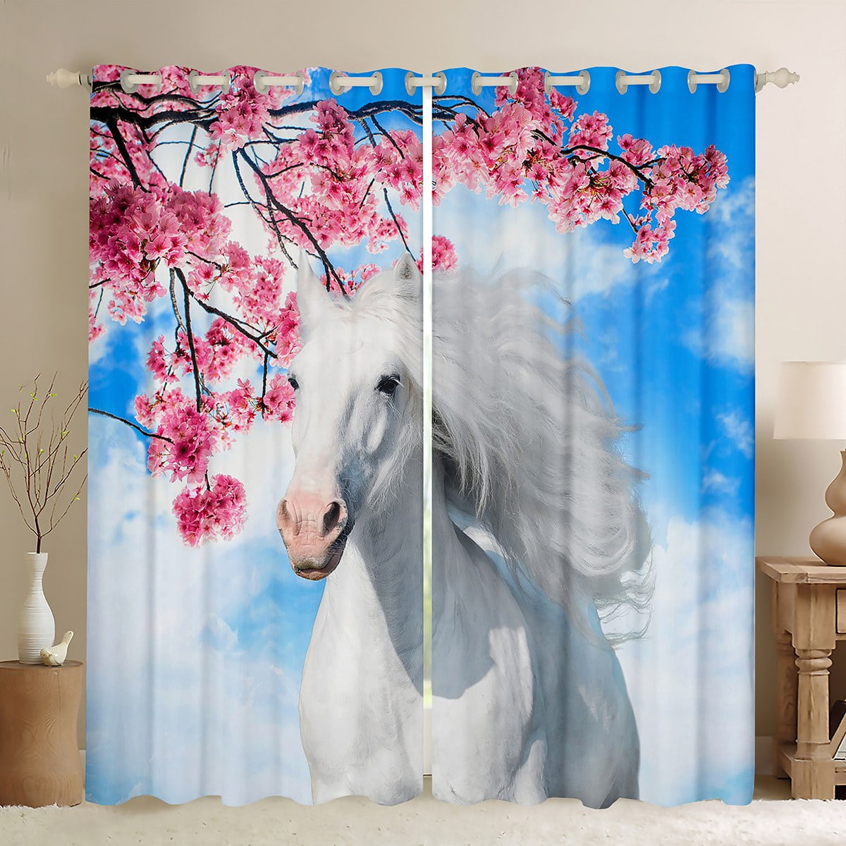 White Horse Curtains & Drapes,3D Galloping Horse 30%-50% Blackout ...