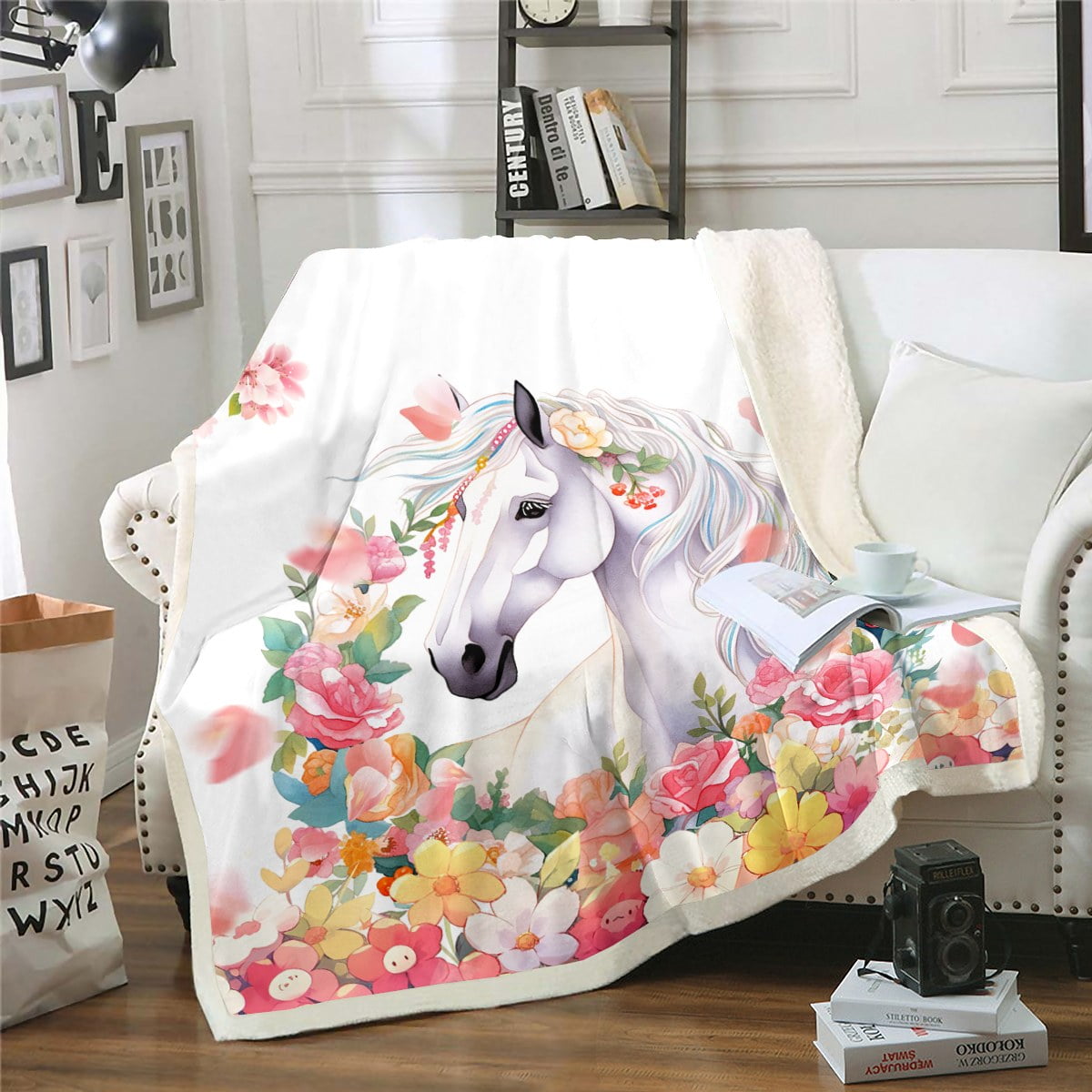 White Horse Fleece Blanket 40"X50 Western Decor Fuzzy Blanket for ...