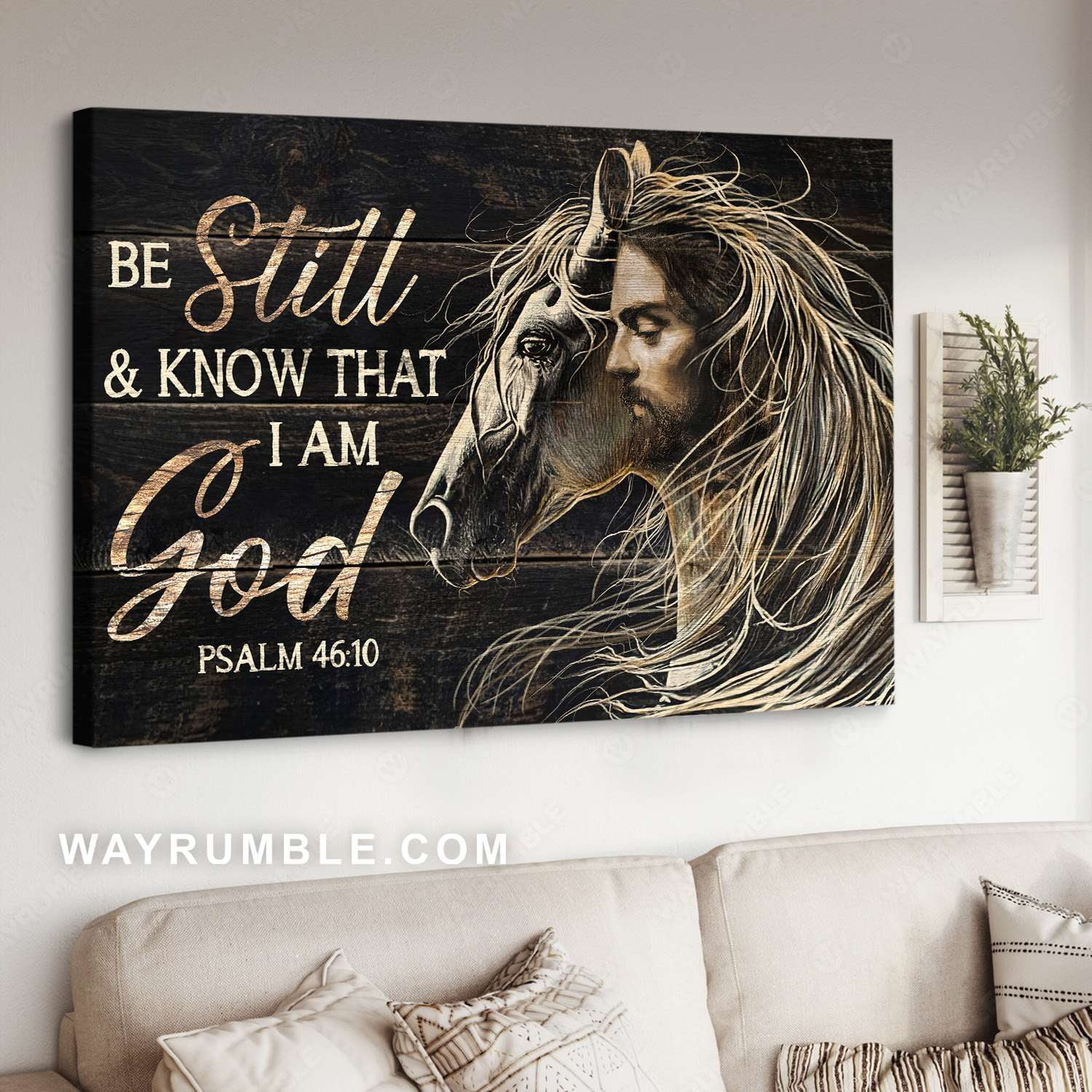 White Horse, Jesus Portrait, Be Still I Am God - Jesus Landscape Poster ...