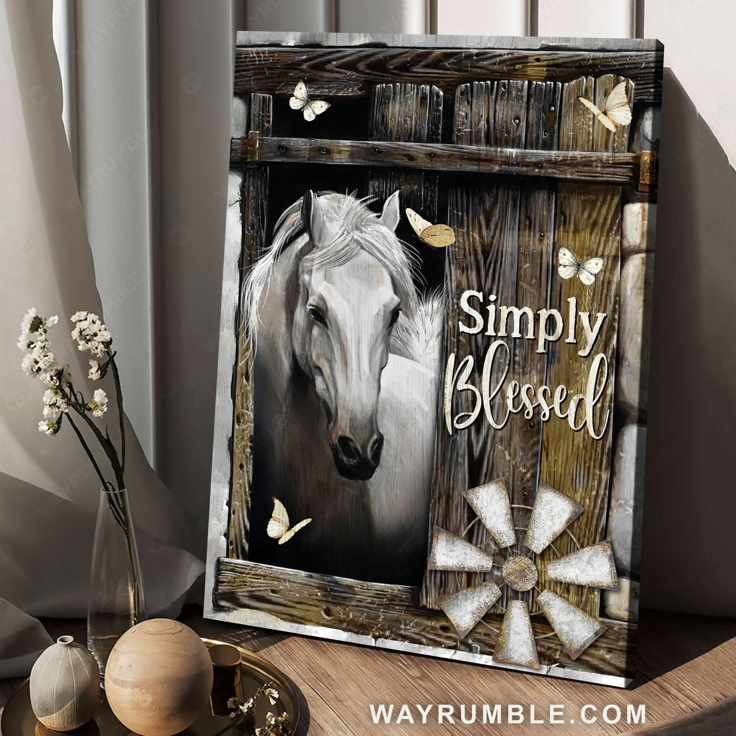 White Horse, Old Windmill, Wood Plank, Simply Blessed - Jesus Portrait ...