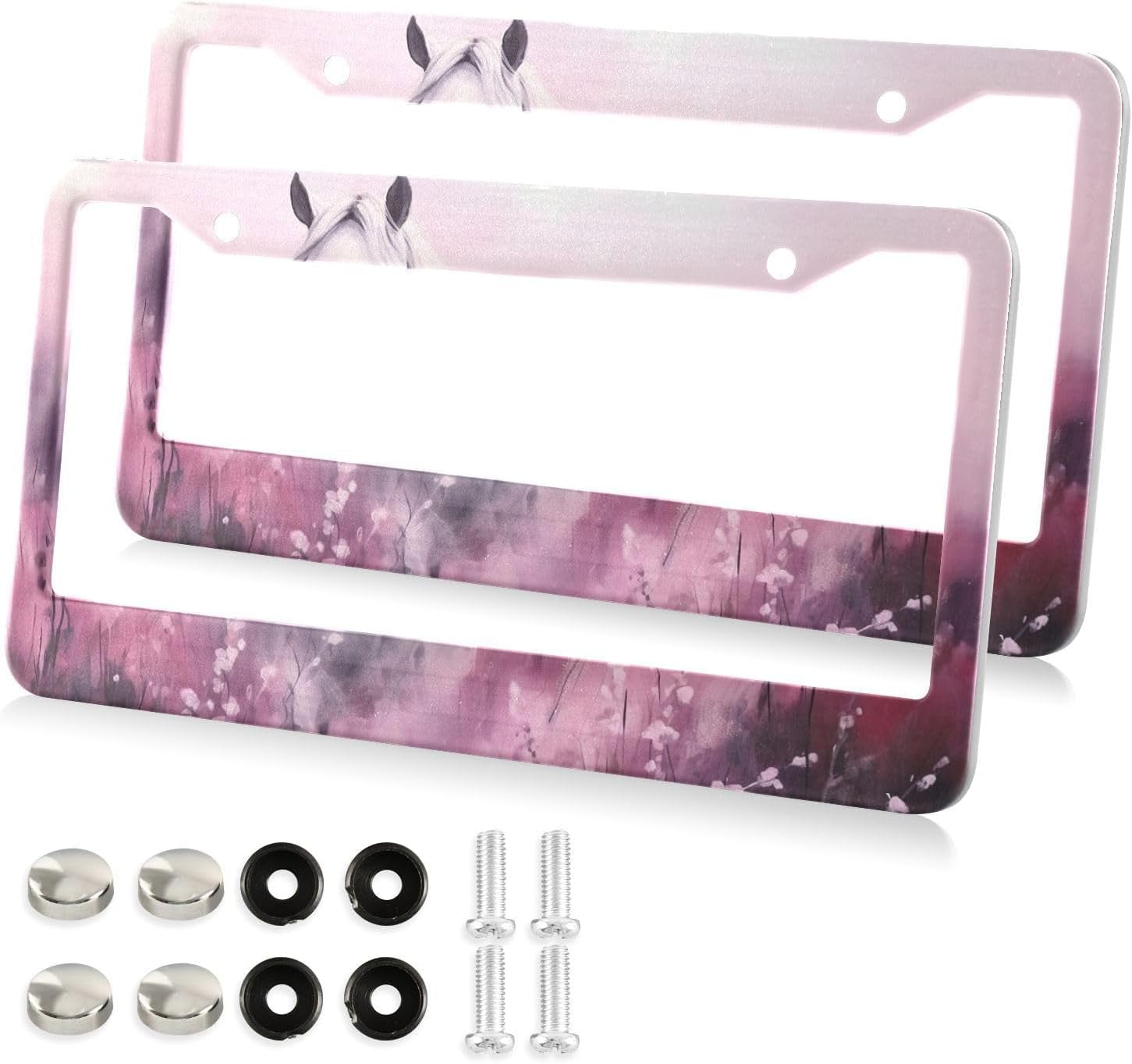 White Horse Pink License Plate Frame, Aluminum Car Tag Frames, 2 Pack ...
