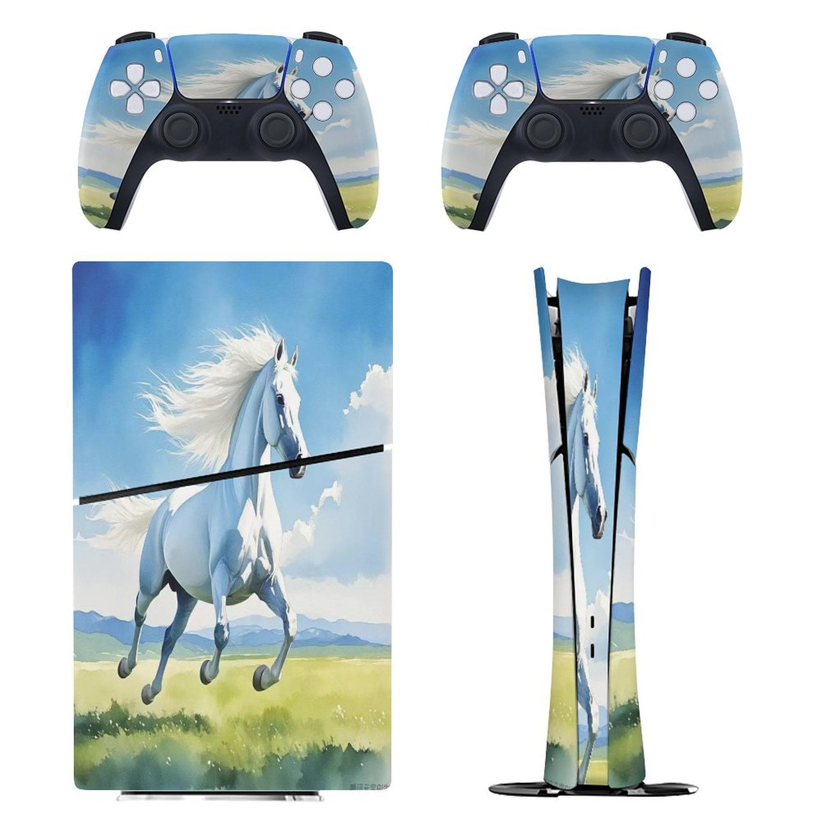 White Horse Running PS5/PS5 Slim Digital Disc Skin Sticker For Console And Controller Skins ...