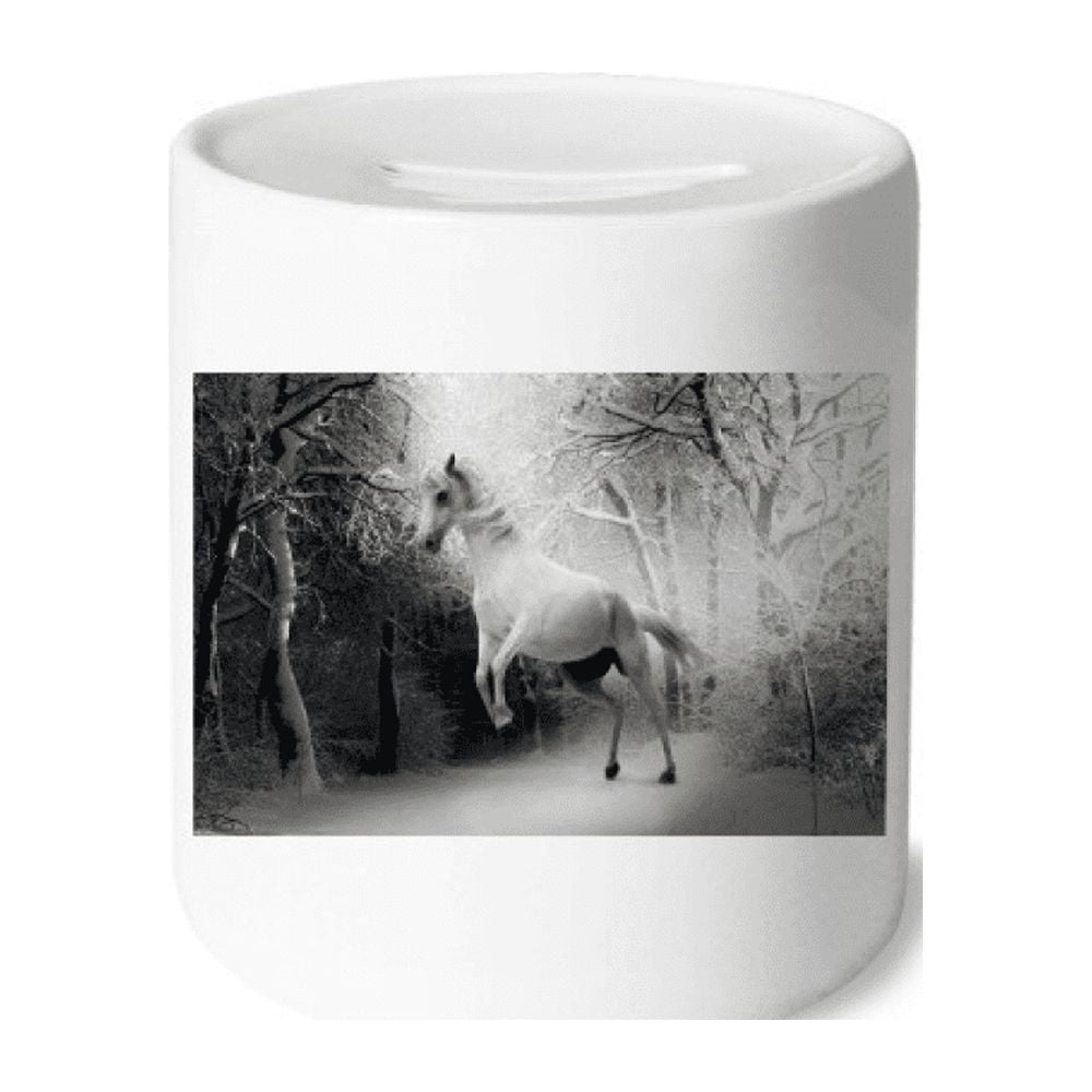 White Horse Science Nature Scenery Money Box Cerac Coin Case Piggy Bank ...