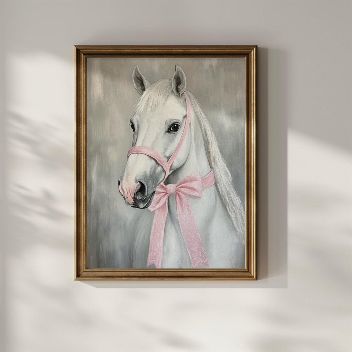 White Horse Wall Art Printable Pink Coquette Bow Equestrian Wall Decor ...