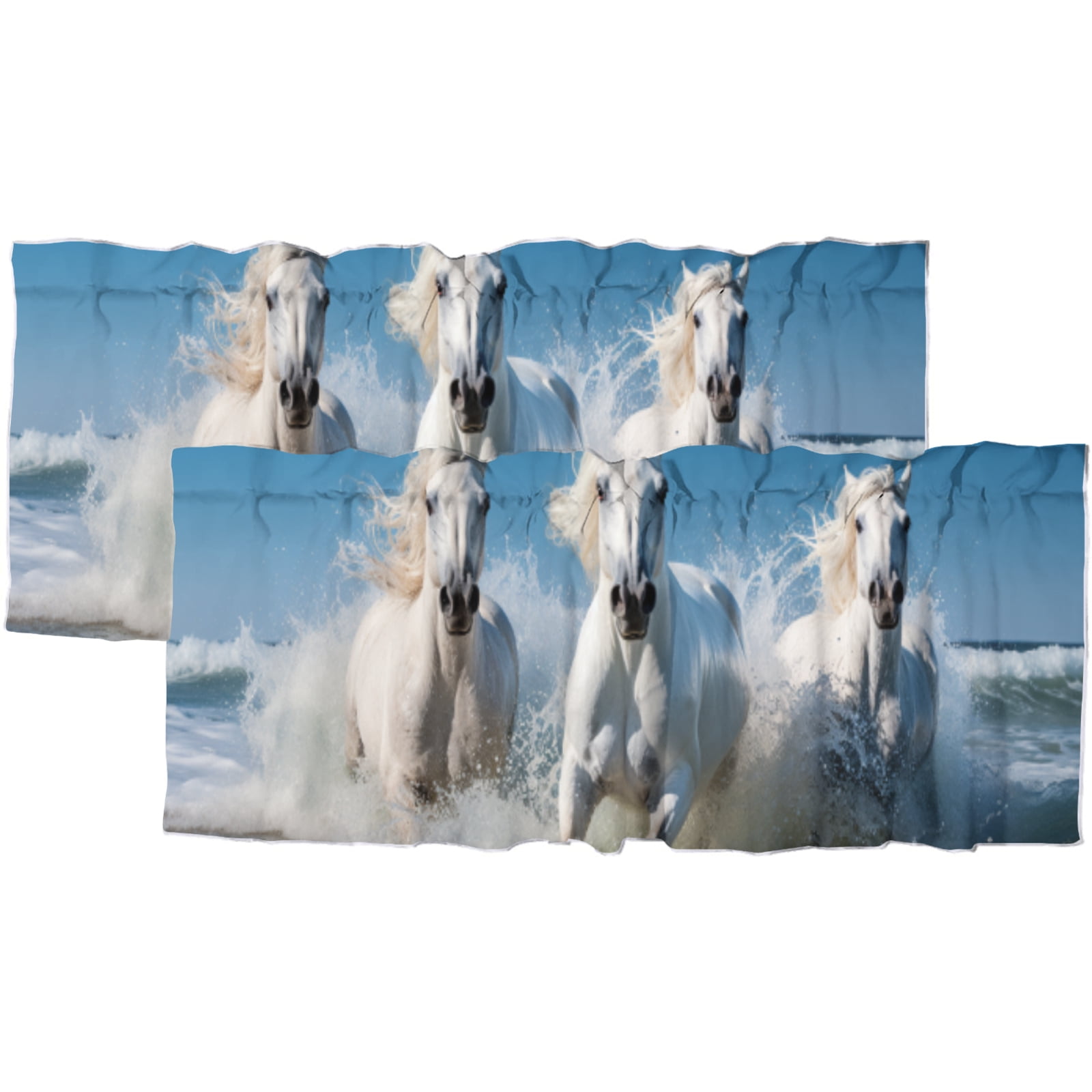 White Horse Window Curtain Valance Three Horse Run Gallop in Waves ...