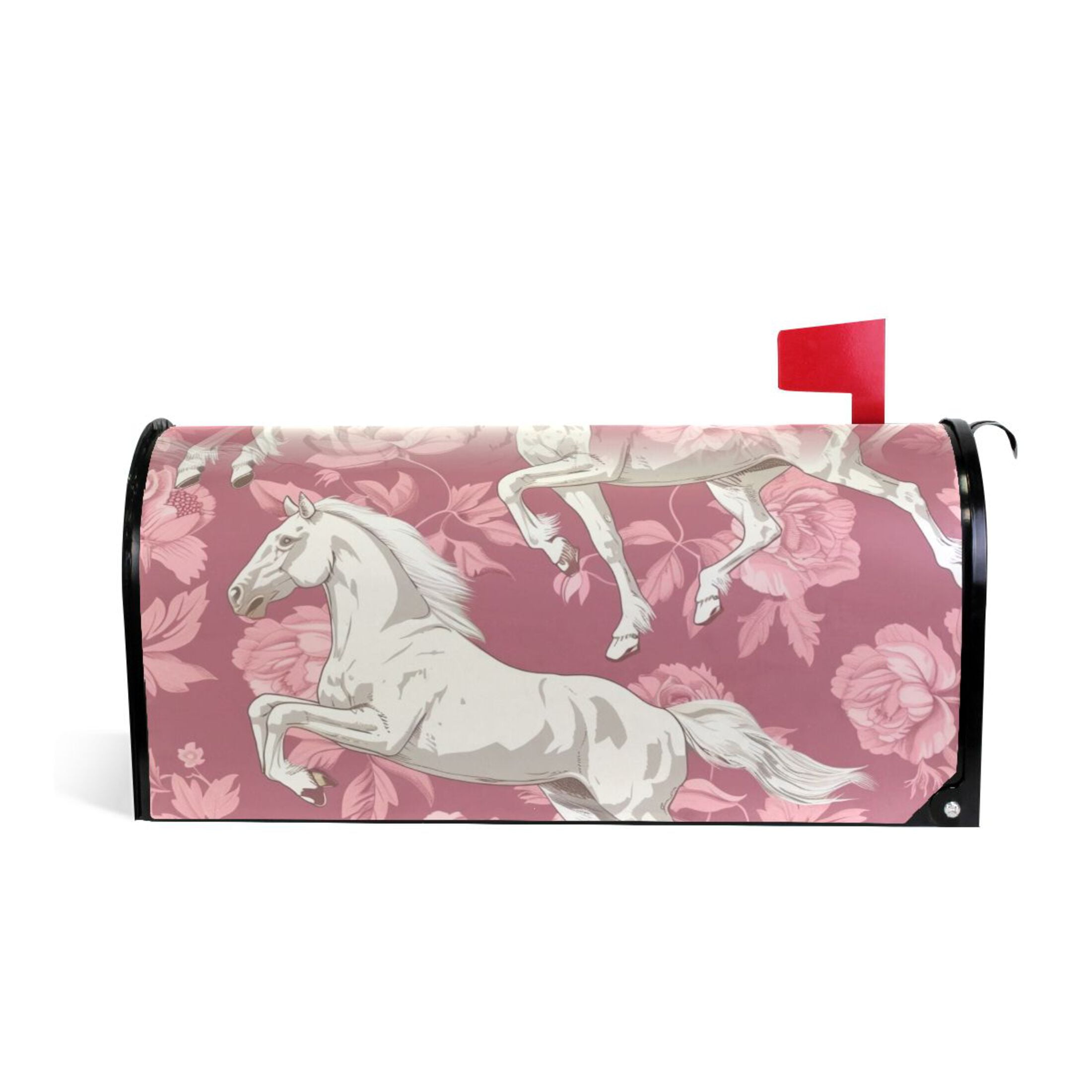 White Horse and Peonies Magnetic Mailbox Covers 25.5" X 21" Post Letter ...