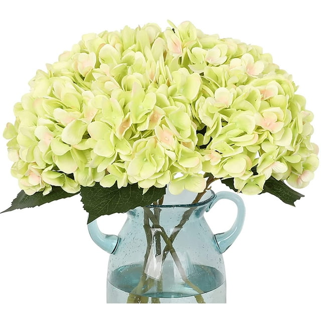 White Hydrangea Artificial Flowers Realistic 5Pcs Single Long Stem Faux ...