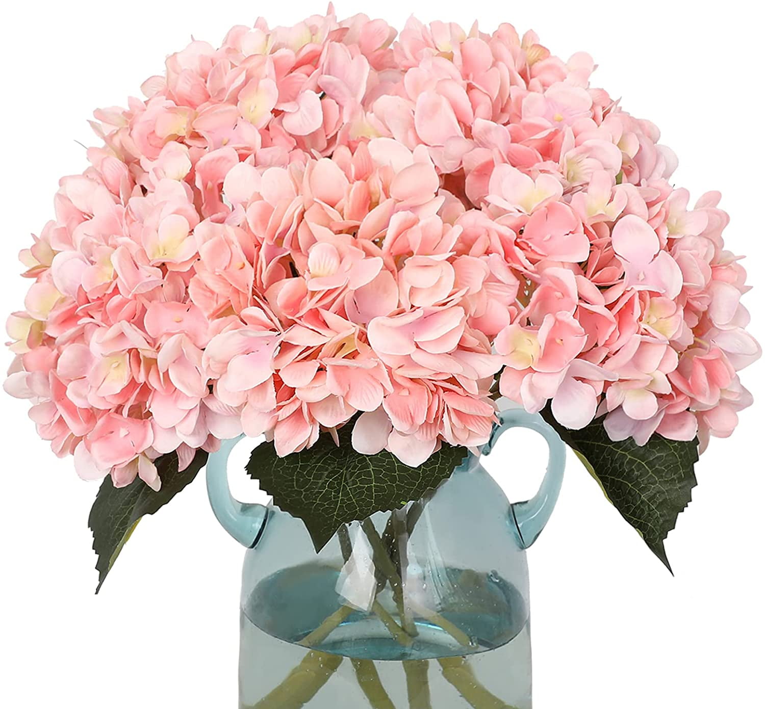 White Hydrangea Artificial Flowers Realistic 5Pcs Single Long Stem Faux ...