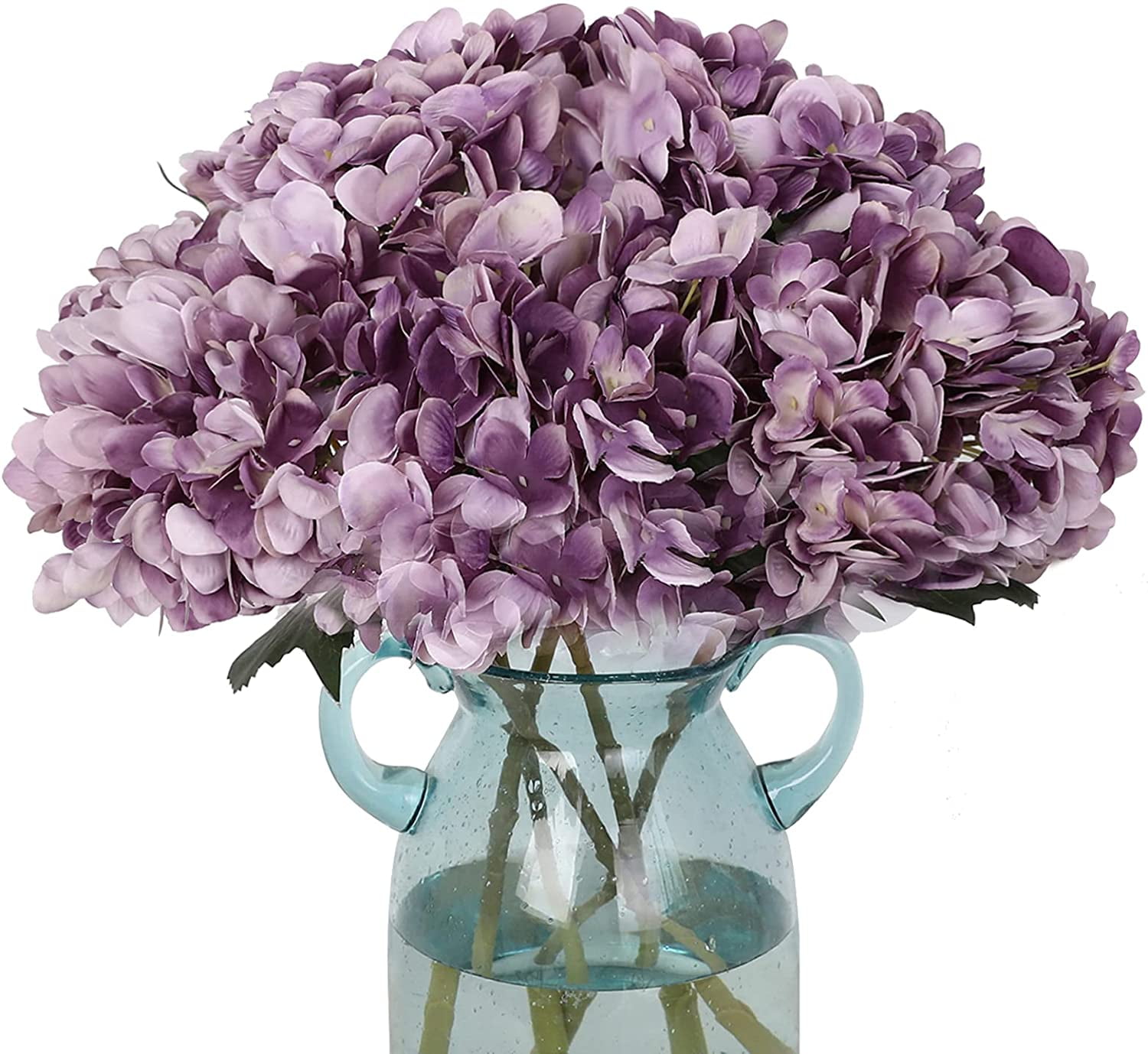 White Hydrangea Artificial Flowers Realistic 5Pcs Single Long Stem Faux ...