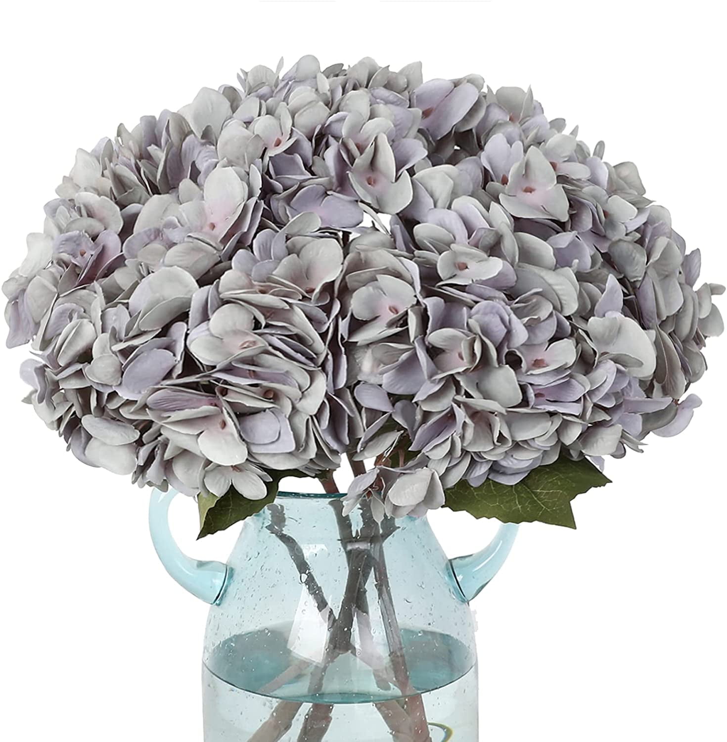 White Hydrangea Artificial Flowers Realistic 5Pcs Single Long Stem Faux Silk Hydrangea Bouquets ...