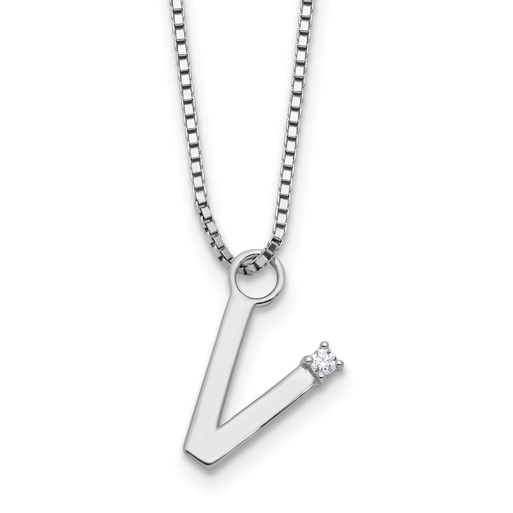 White Ice Sterling Silver Rhodium-plated 18 inch Diamond Letter V ...