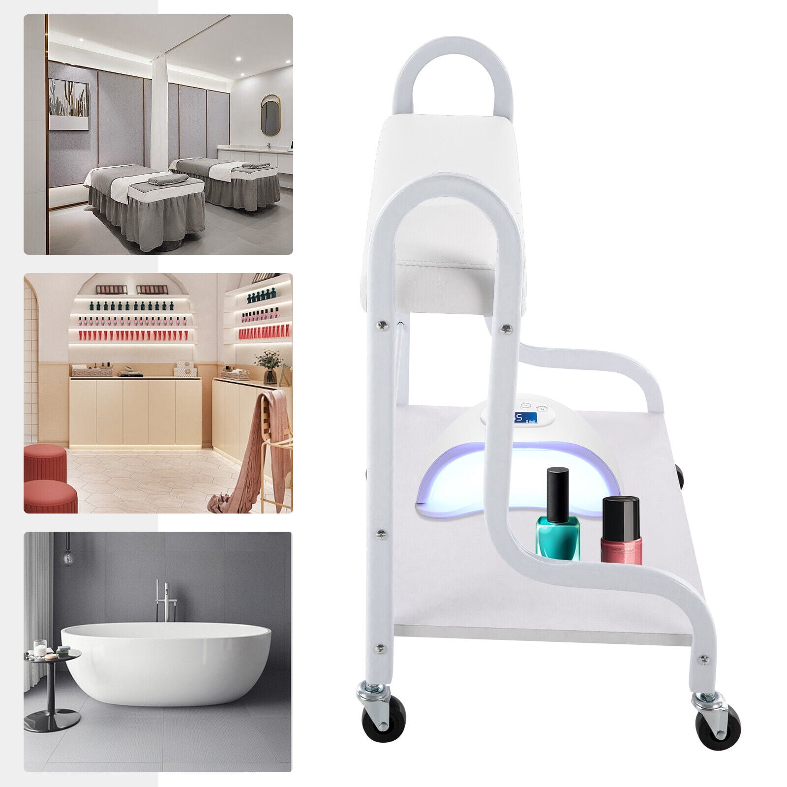 White Indoor Beauty Salon Nail Foot Bath Spa Portable Trolley Cart with ...