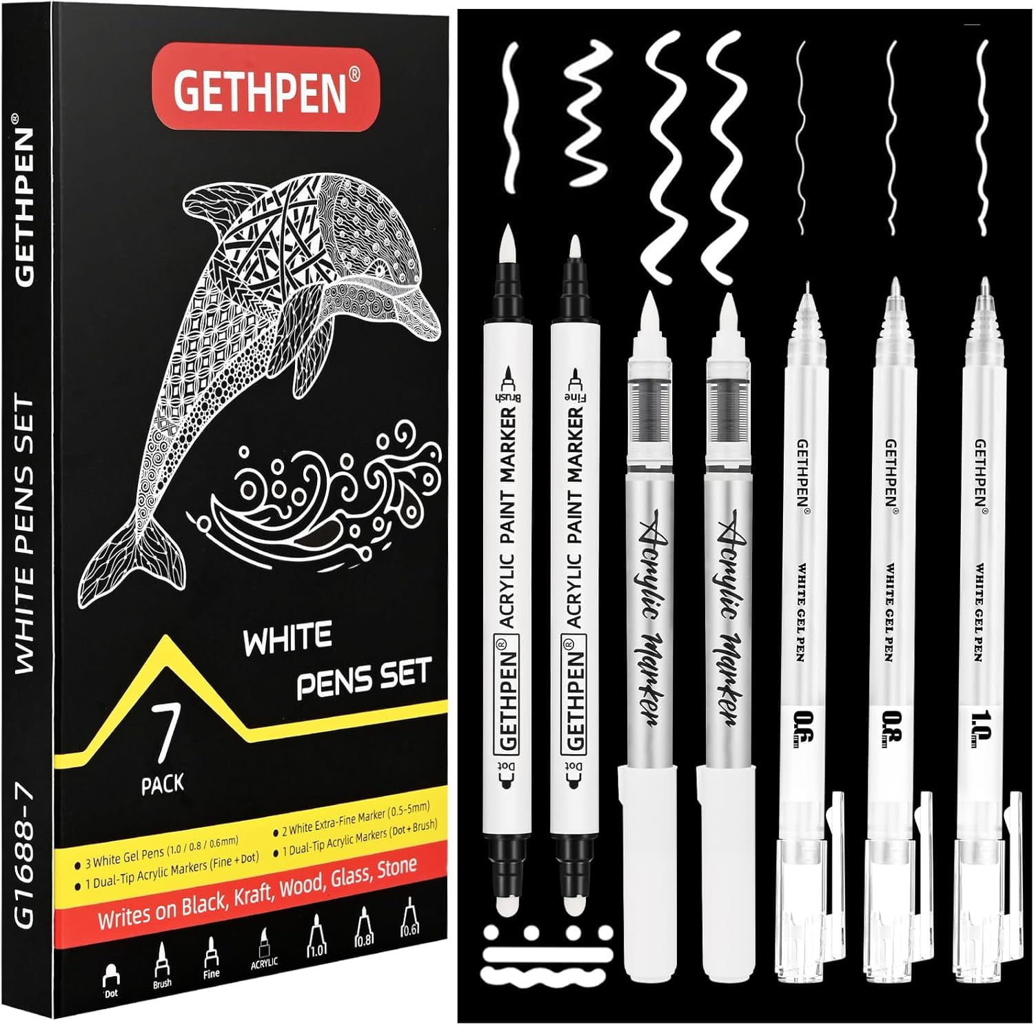 White Ink Pens, Fine Point White Gel Pens, Brush Tip Acrylic Markers ...